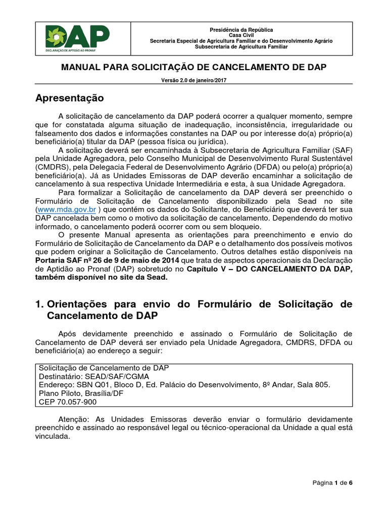 Manual para Solicitacao de Cancelamento de Dap | PDF