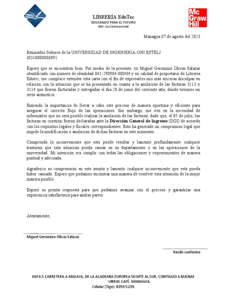 Carta Actualizada Uni Esteli | PDF