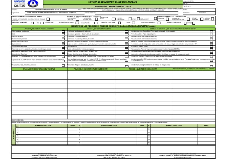 R-SST-002 Analisis de Trabajo Seguro (Ats) - Pte Jorge Basadre Ii | PDF R-SST-002 Analisis de Trabajo Seguro (Ats) - Pte Jorge Basadre Ii | PDF