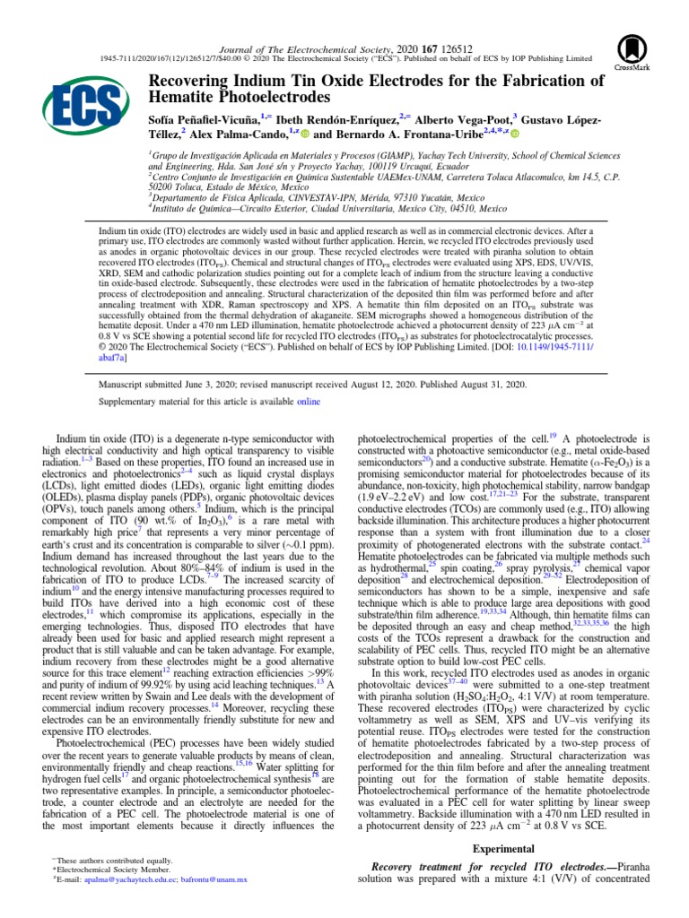 Recovering Indium Tin Oxide Electrodes for the Fabrication of Hematite ...