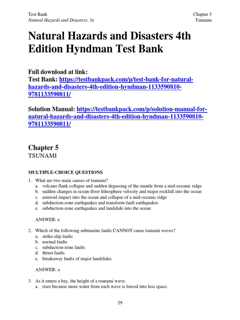 Natural Hazards and Disasters 4th Edition Hyndman Test Bank 1 | PDF