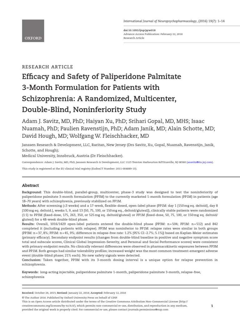Efficacy and Safety of Paliperidone Palmitate Eca A | PDF ...