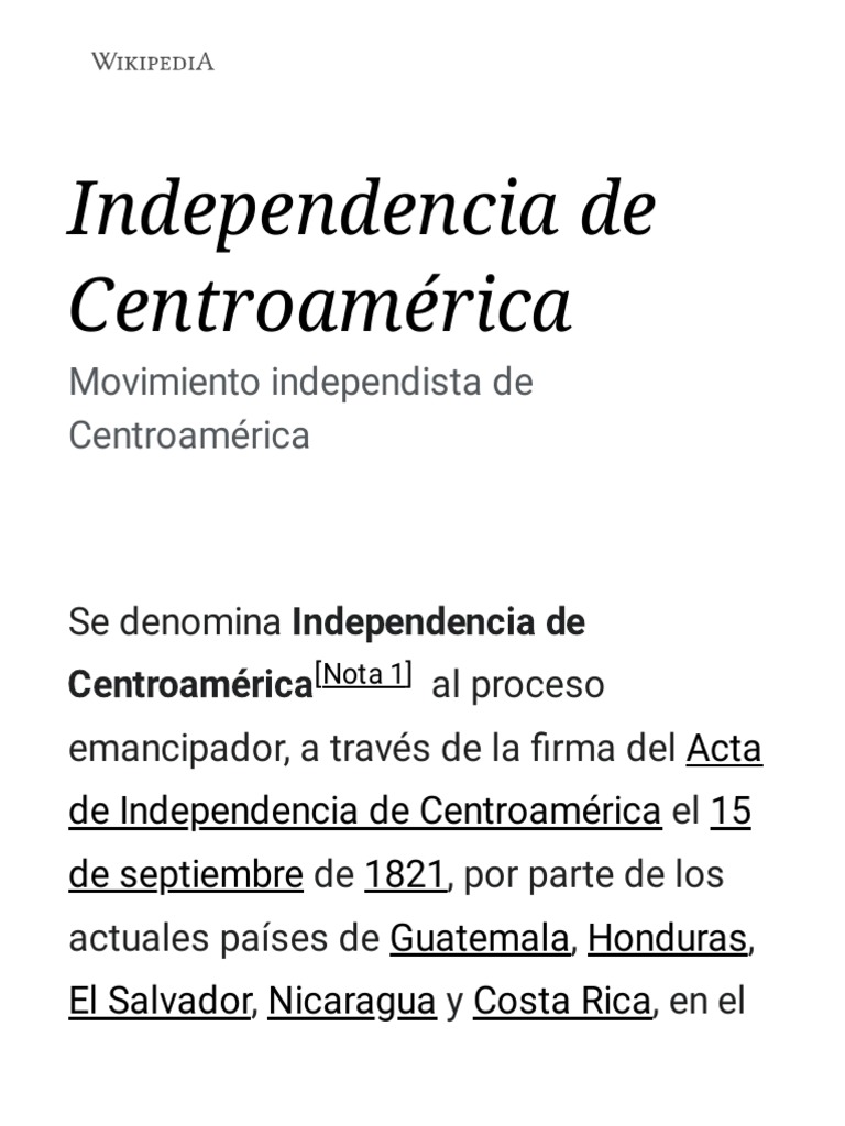 Independencia de Centroamérica - Wikipedia, La Enciclopedia Libre | PDF