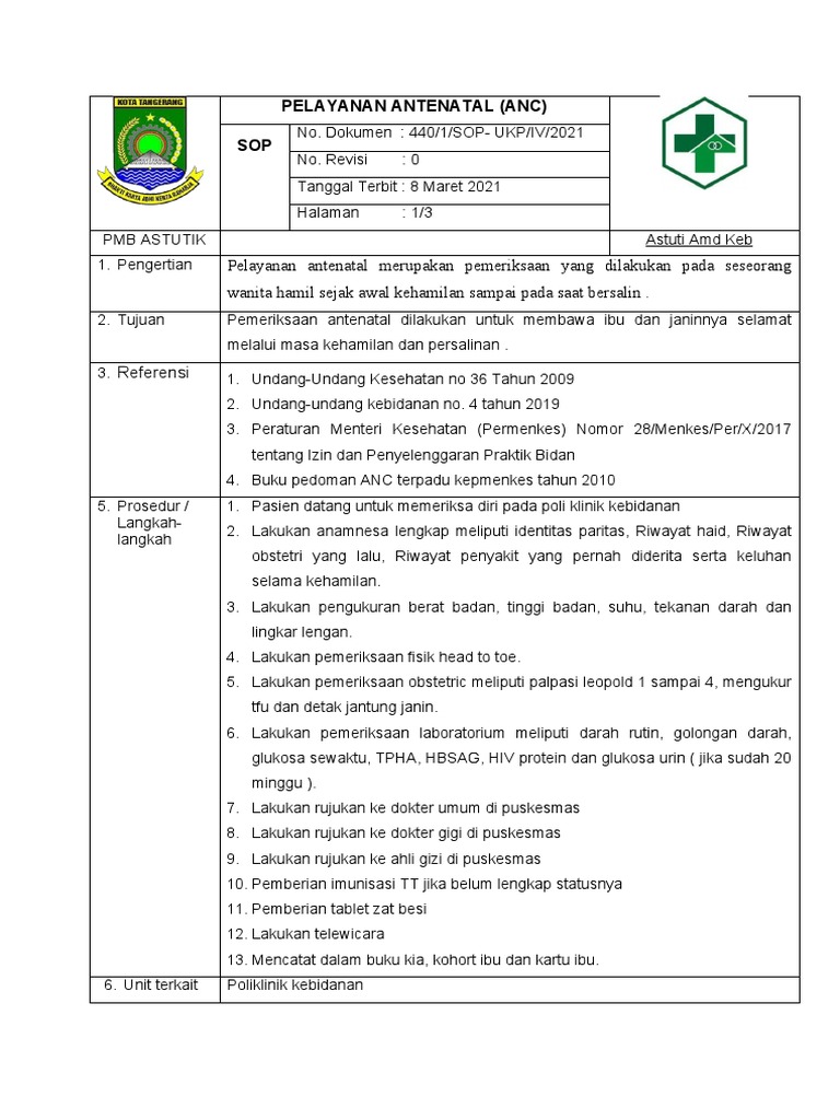Sop Pelayanan Antenatal (Anc) | PDF | Kesehatan Holistik | Sains & Matematika