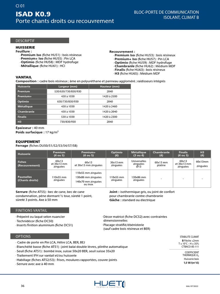HUET Isad K 0,9 Plane Fiche Technique CI01 | PDF