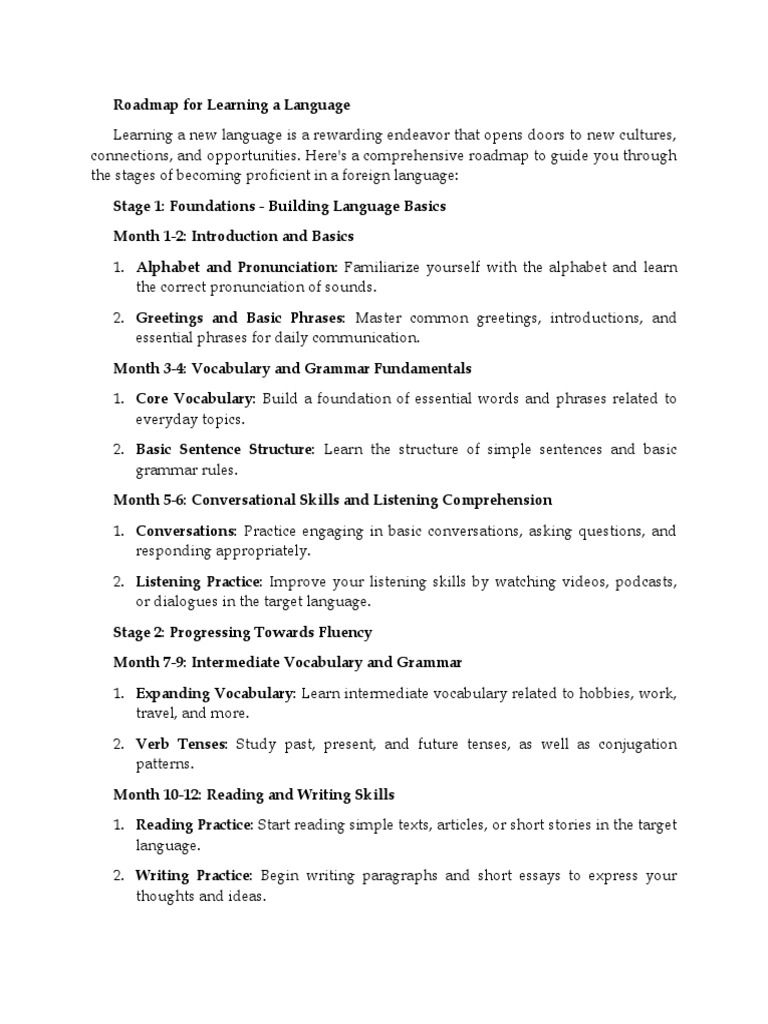 Roadmap For Learning A Language | PDF