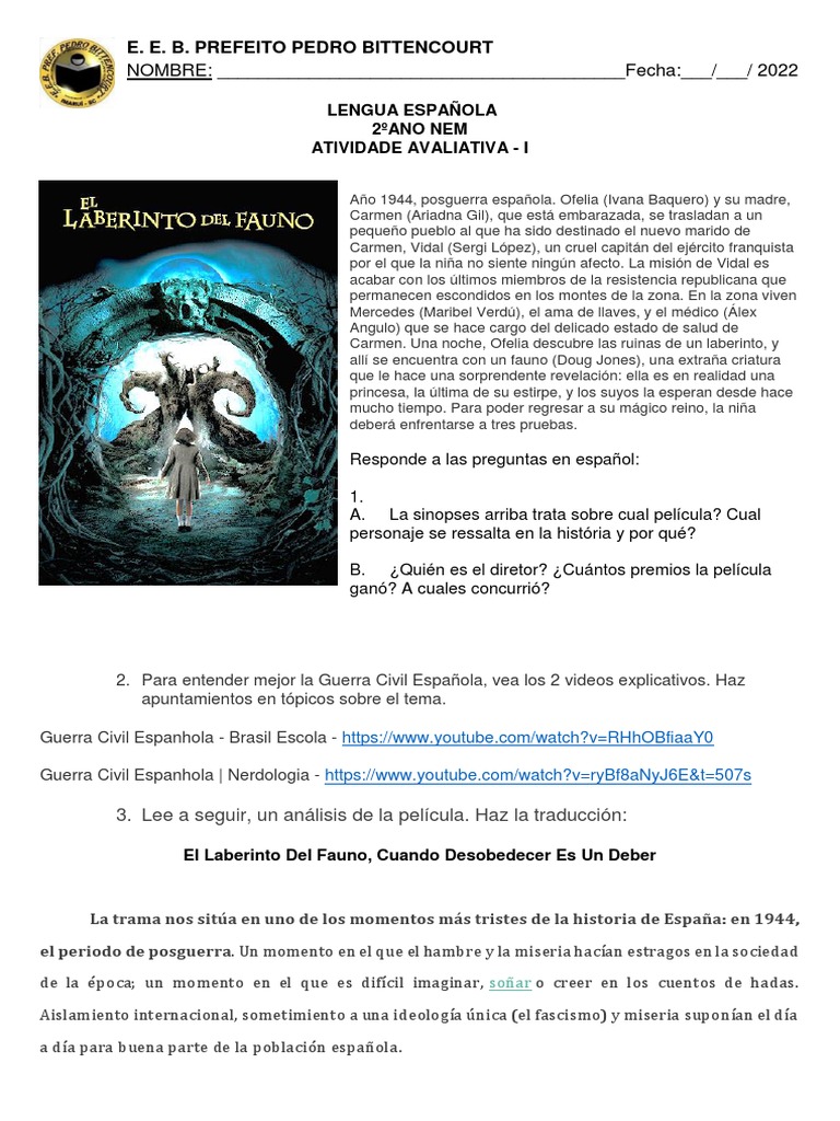 Atividade Avaliativa I El Laberinto Del Fauno | PDF