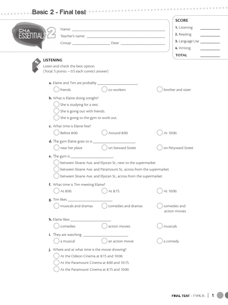 Basic 2 - Final Written Test - Tipo B | PDF