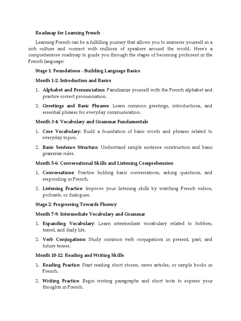 Roadmap For Learning French | PDF