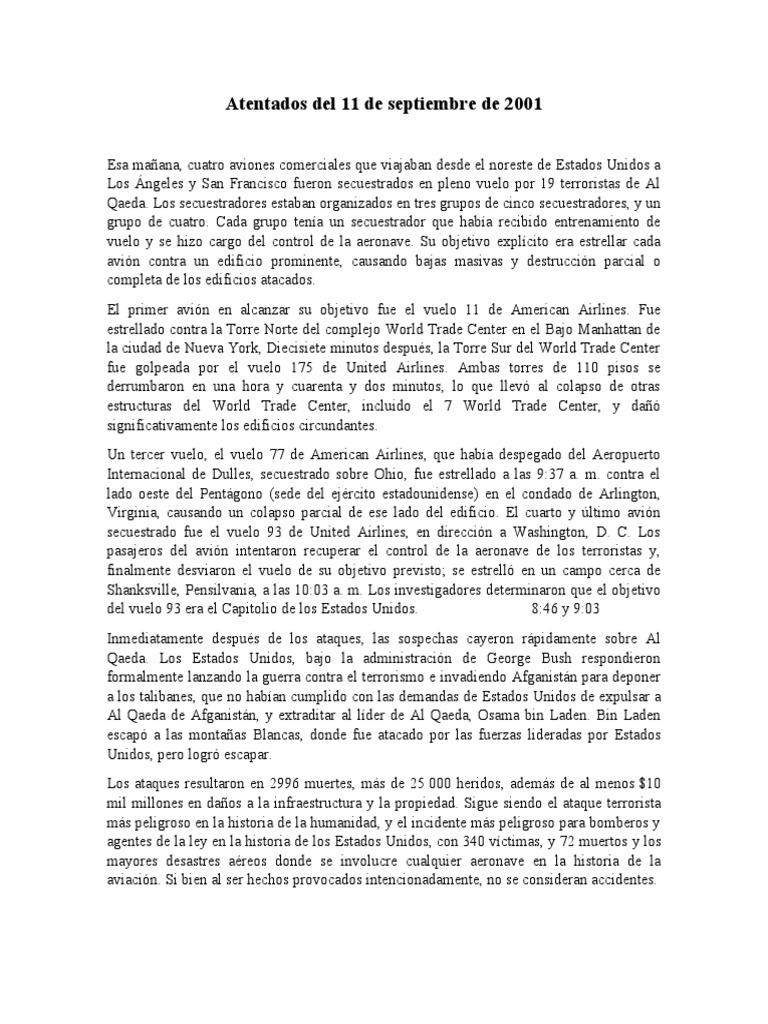 Atentados Del 11 de Septiembre de 2001 | PDF | Accidentes de avión e ...