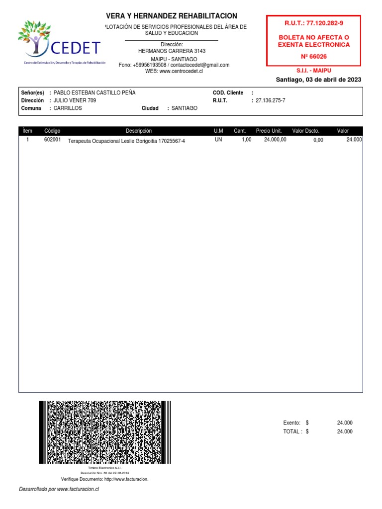 Boleta Exenta 601932 | PDF