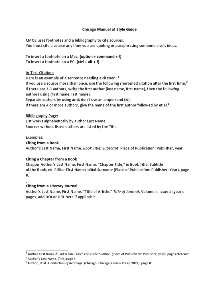 Chicago Manual of Style Guide | PDF