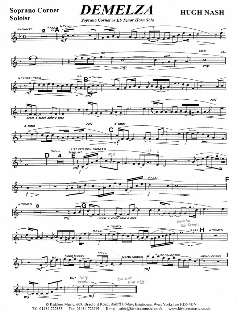 Demelza Soprano Cornet Solo Sheet | PDF