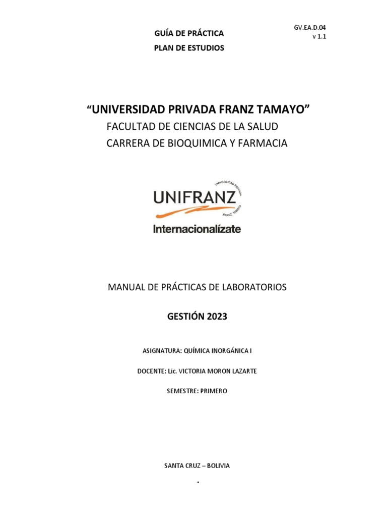 1.3 Guía de Práctica Quimica Inorganica I - Sem II - 2023 | PDF | Enlace químico | Redox