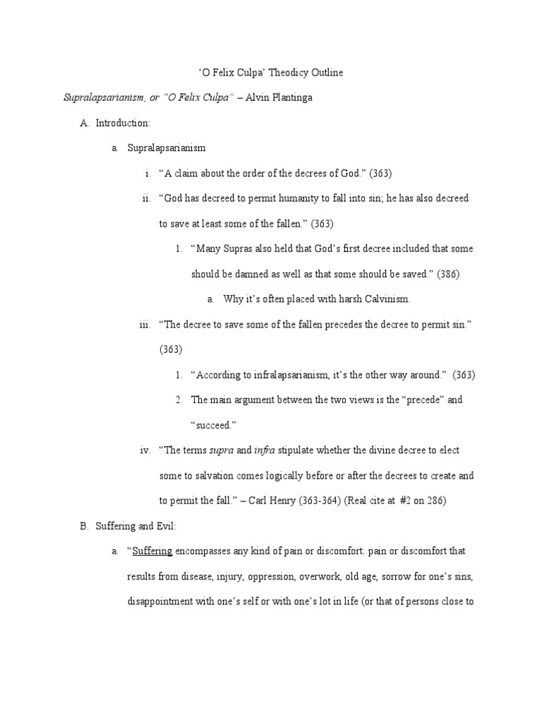 O Felix Culpa Theodicy Outline | PDF