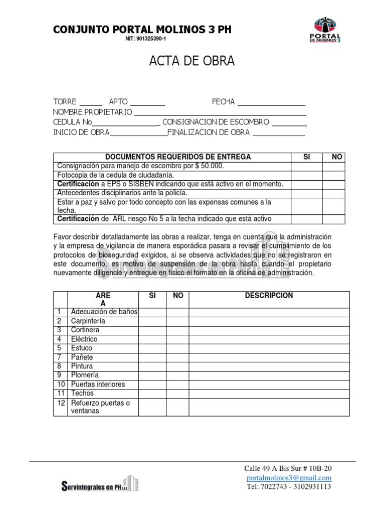 Acta de Obra Servintegrales 4 | PDF