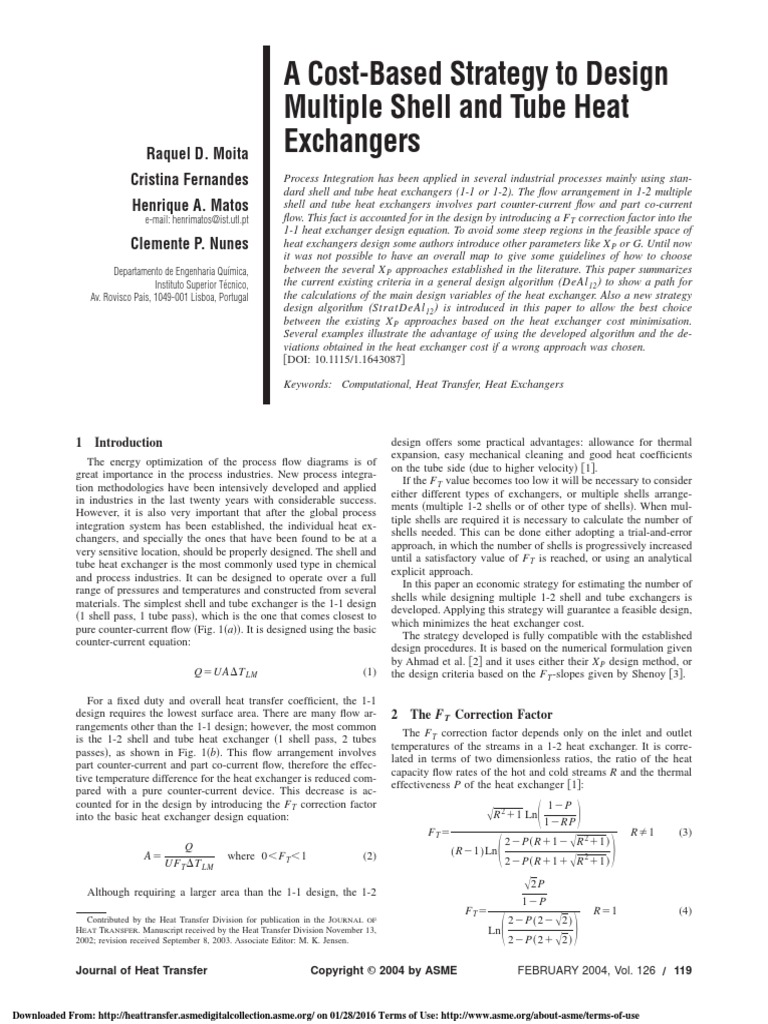 A Cost-Based Strategy To Design Multiple Shell and Tube Heat Exchangers ...