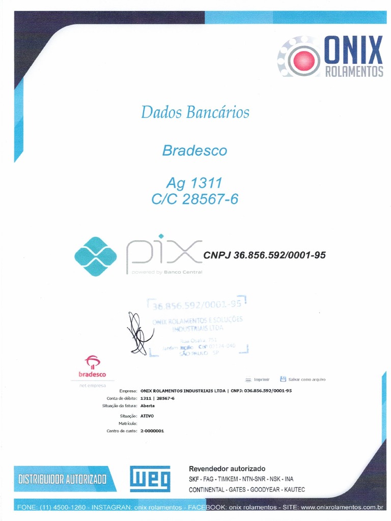 Onix Rolamentos Dados Bancários | PDF