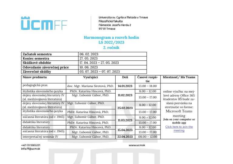 KSJL Rozvrh Hodin 2 Rocnik RS LS 2023a | PDF