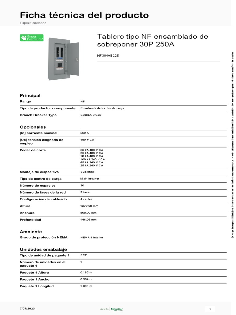 Ficha técnica Tablero NF304AB22S | PDF