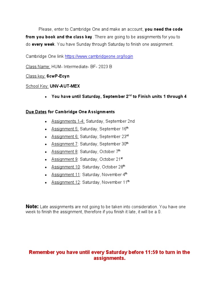 Cambridge Due Dates | PDF