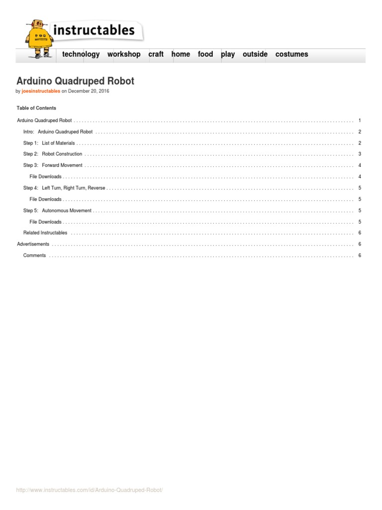 Arduino Quadruped Robot | PDF