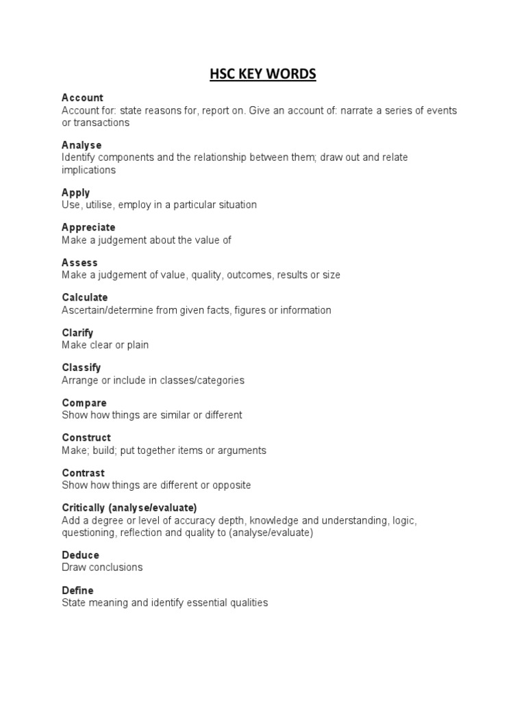 HSC Key Words | PDF