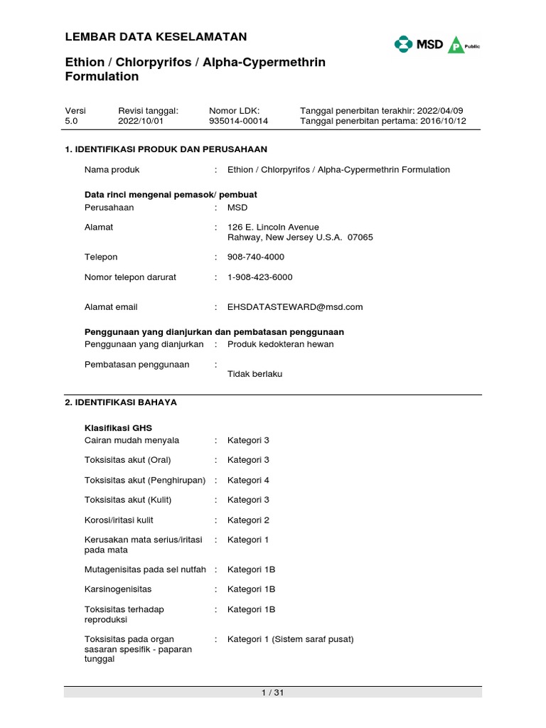 Product - Safety-Data-Sheets - Ah-Sds - Ethion and Chlorpyrifos and Alpha-Cypermethrin ...