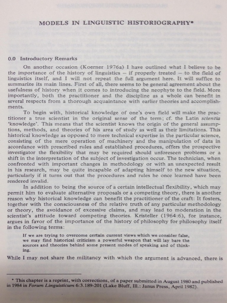 KOERNER, Konrad. 1989. Models in Linguistic Historiography. | PDF