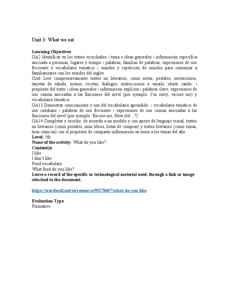 Unit 1 Module 4 What We Eat | PDF | Artes del Lenguaje y Comunicación