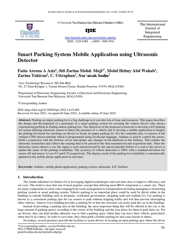 Smart Parking System Mobile Application Using Ultrasonic Detector | PDF | Internet Of Things ...