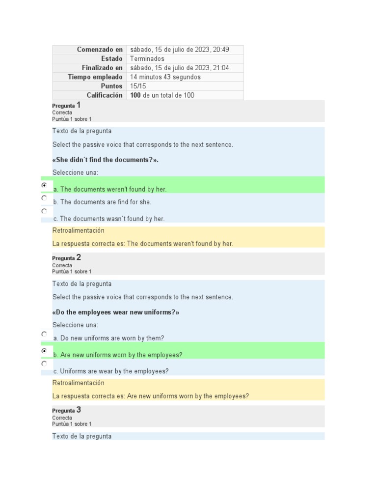 EXAMEN Assignment 5 Questionnaire Passive Voice | PDF