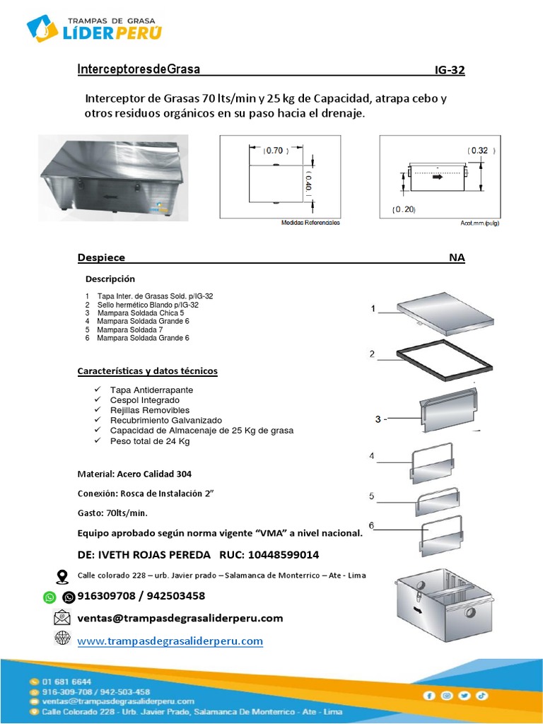 Ficha Tecnica Ig32 Calidad 304 | PDF