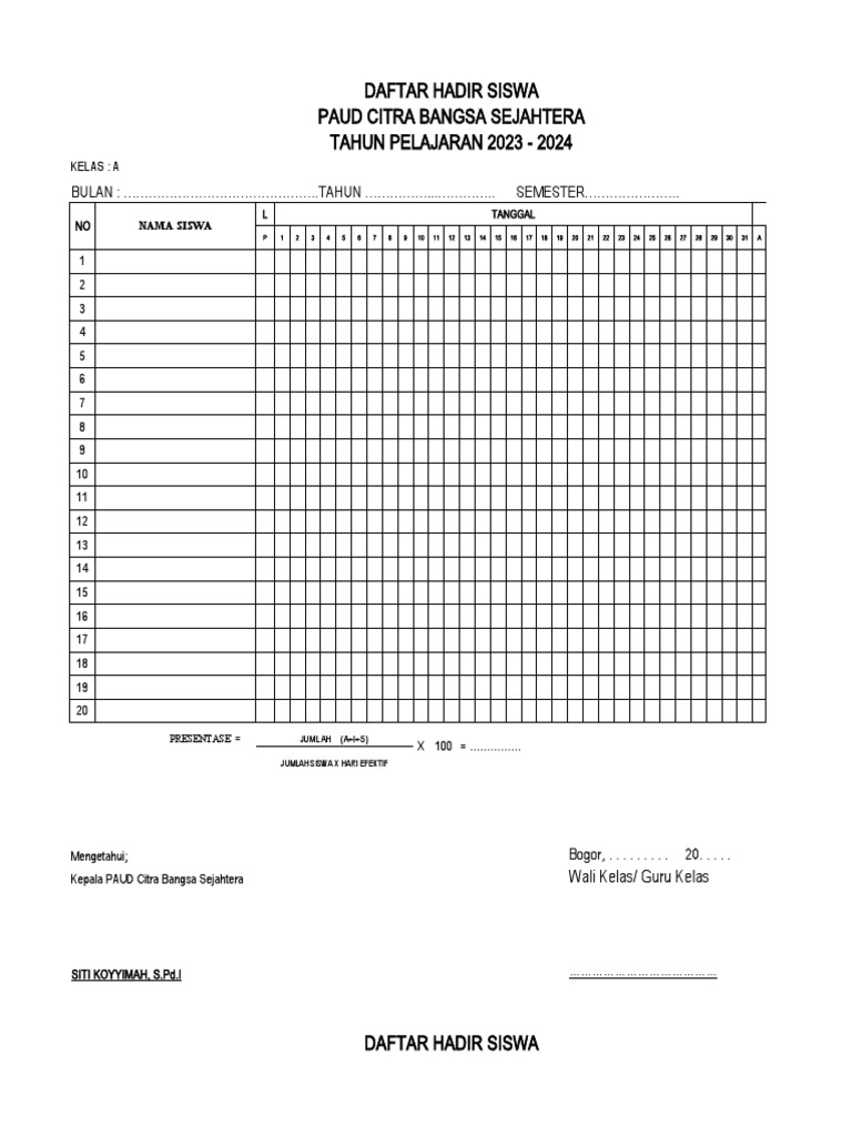 Absen Siswa Kosong | PDF