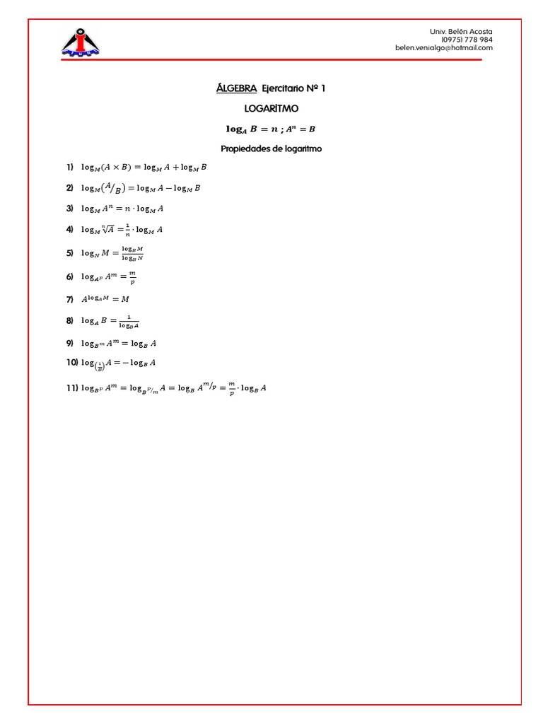 Clase 1 Álgebra-Logaritmo | PDF