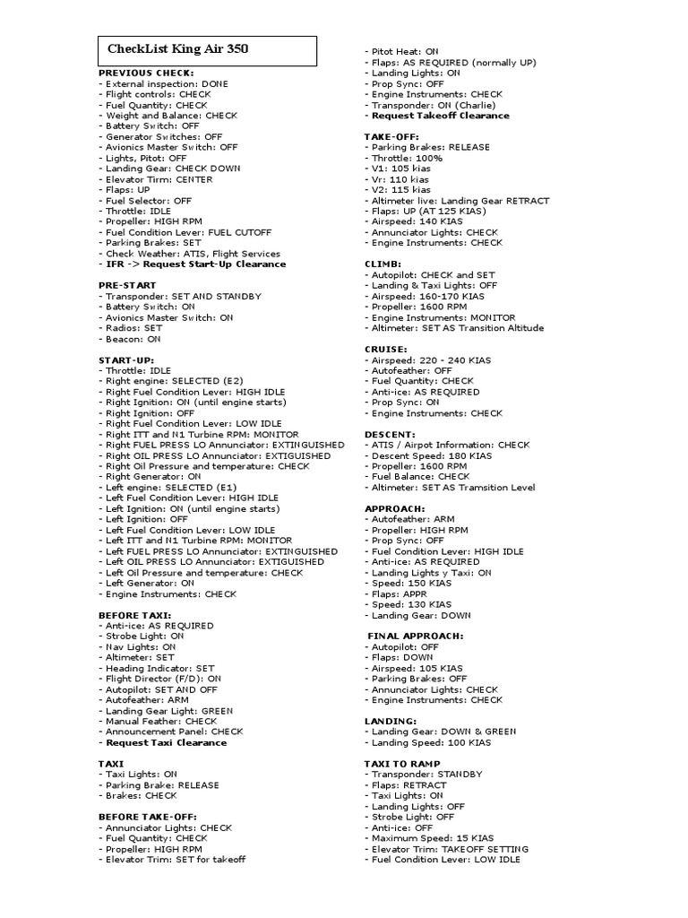 King Air 350 Checklist | PDF