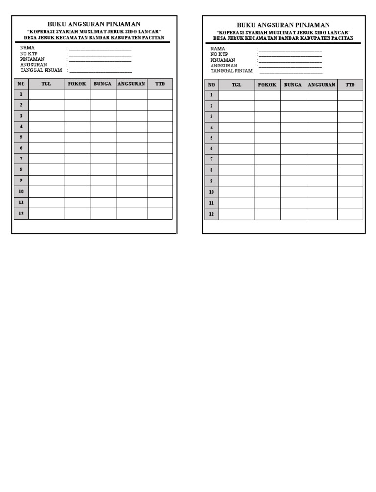 Buku Angsuran Pinjaman Koperasi Syariah | PDF