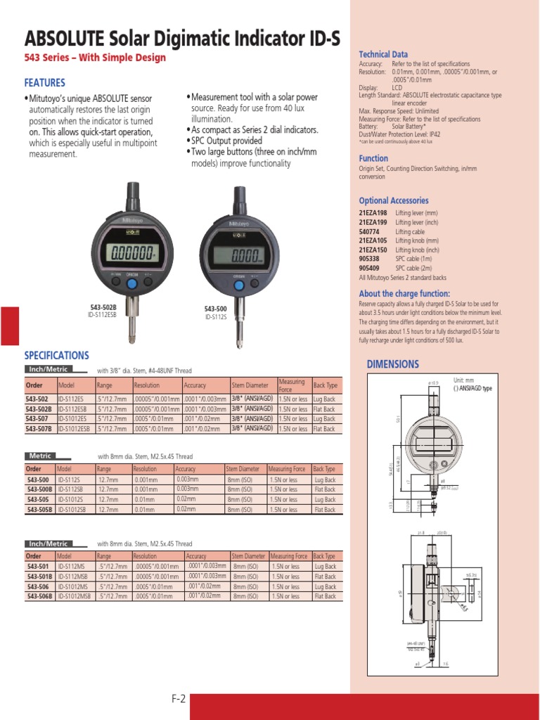 543 Series Absolute Digimatic Indicators-ID-S | PDF | Rechargeable ... 543 Series Absolute Digimatic Indicators-ID-S | PDF | Rechargeable ...