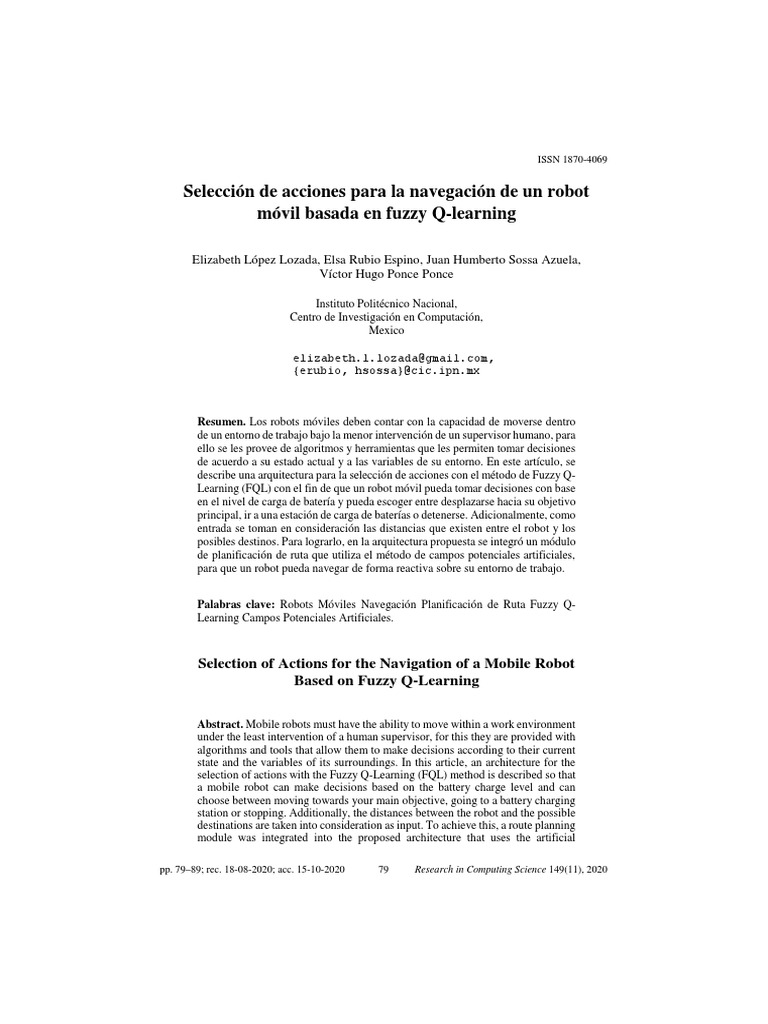 Seleccion de Acciones para La Navegacion de Un Robot Movil Basada en Fuzzy Q-Learning | PDF ...