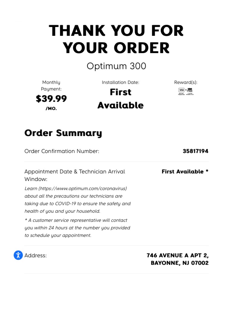 Optimum - Order Confirmation | PDF