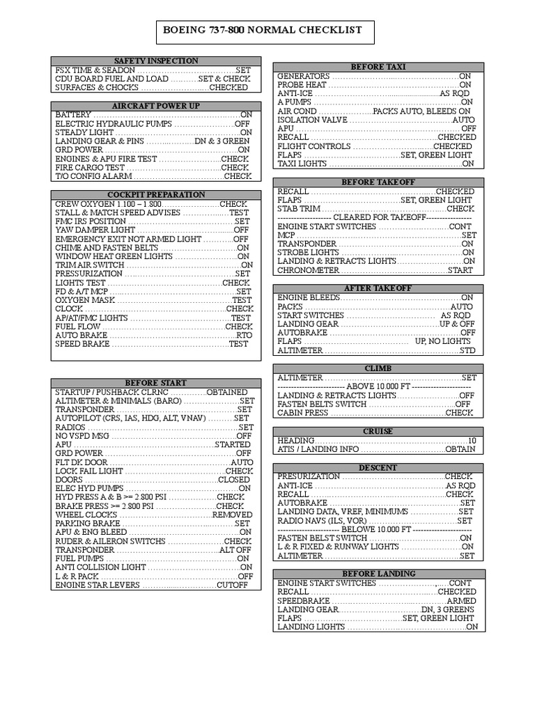 B738 Normal CheckList v2.0 | PDF