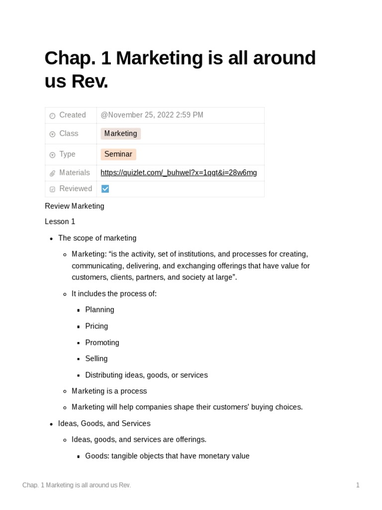 Chap. 1 Marketing Is All Around Us Rev. | PDF