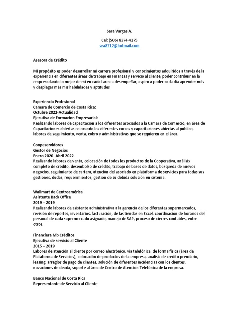 Curriculum Sara 2023 PDF | PDF | Microsoft Office | Bancos