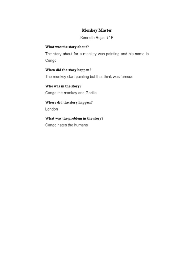 Monkey Master Comprehension | PDF