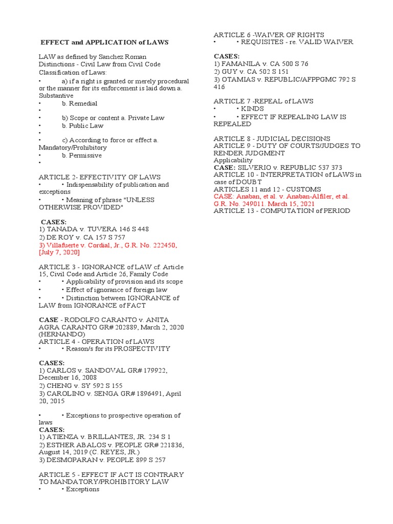 01 EFFECT and APPLICATION of LAWS | PDF