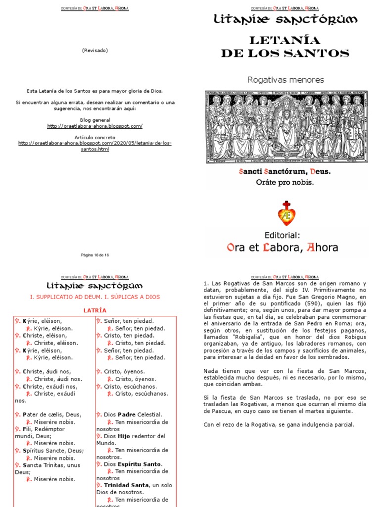 Letania de Los Santos Latin y Espanol PDF BOOKLET ...