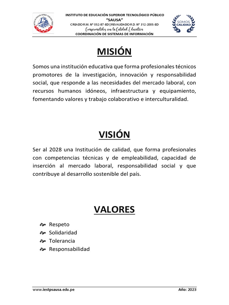 Misión, Visión y Valores | PDF