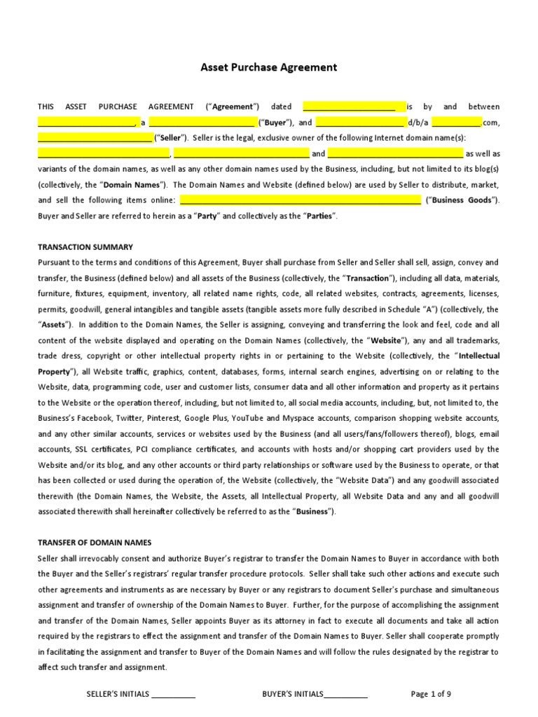 APA Template For Digital Asset Sale | PDF