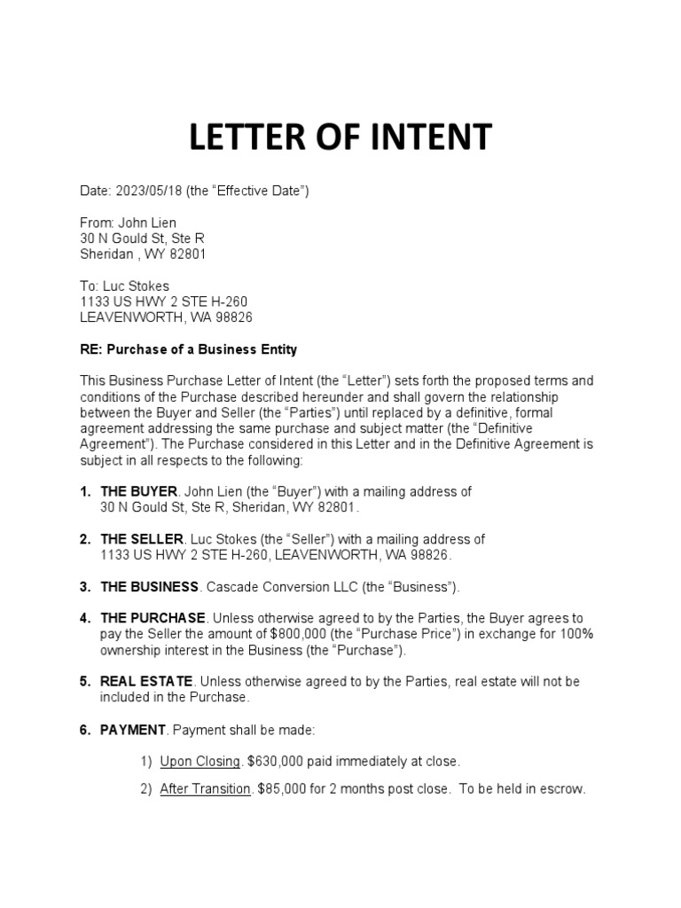 Letter of Intent - Template | PDF | Private Law | Civil Law (Legal System)