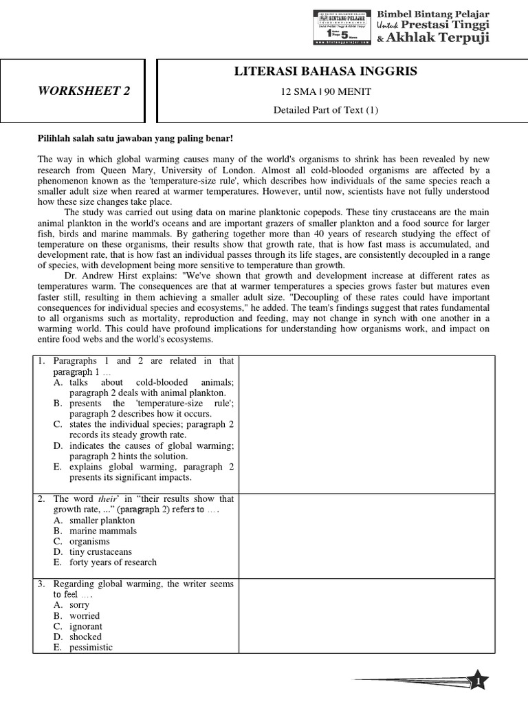 Literasi Bahasa Inggris - SMAN 7 Bogor Worksheet 2 (Detailed Part of ...